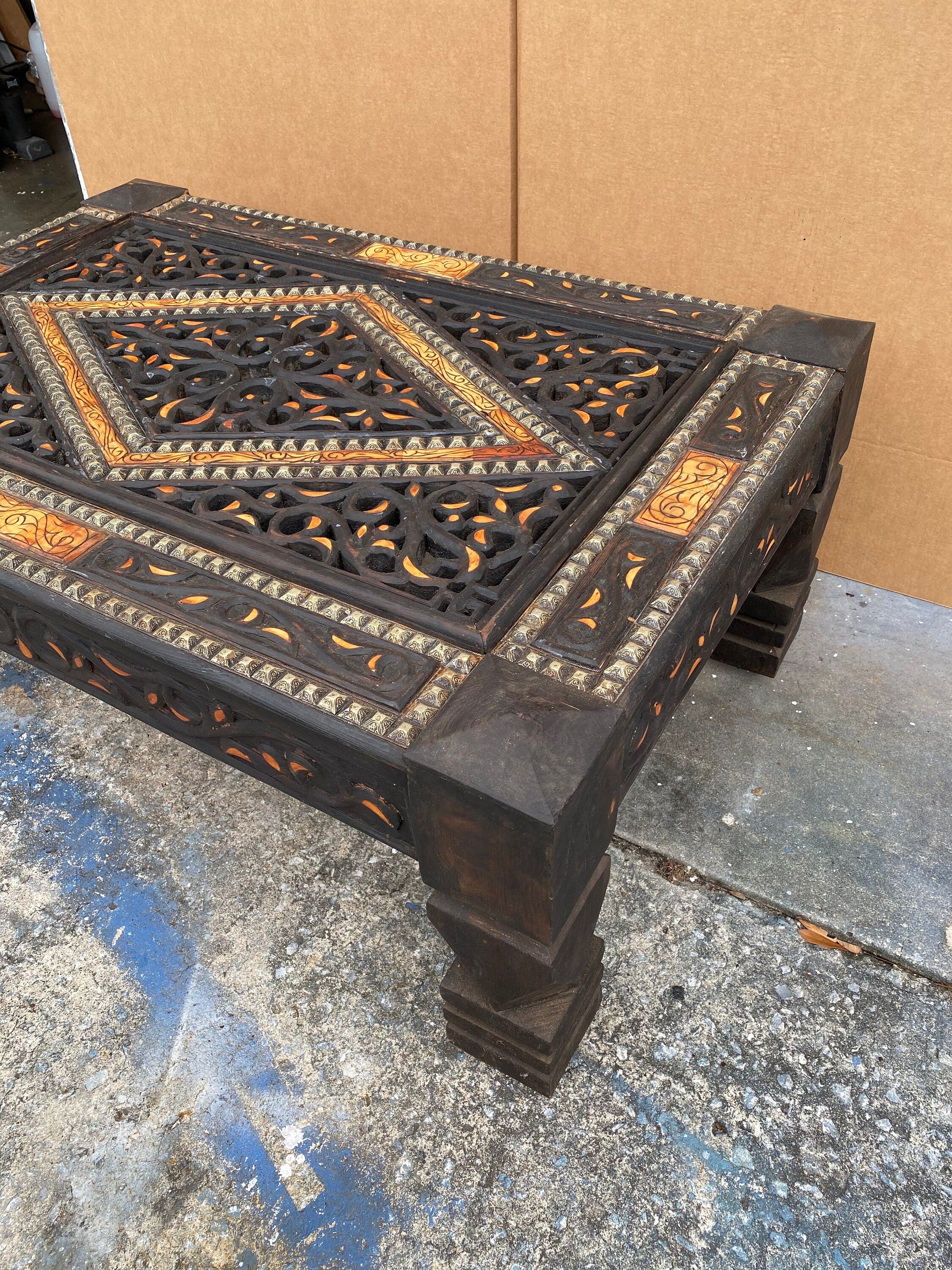 Exquisite vintage inlaid camel bone table living room moroccan table o ...